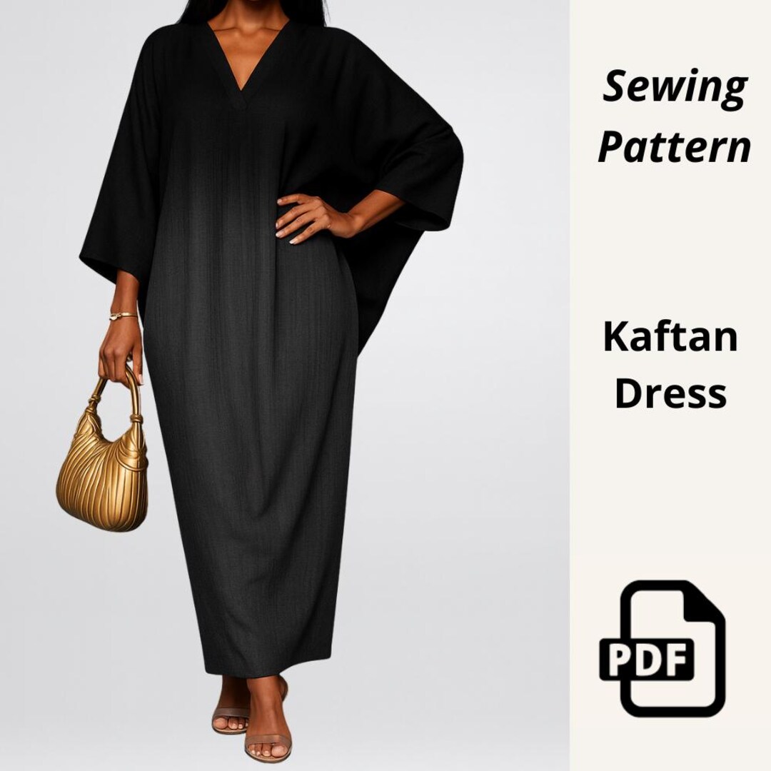 Women’s Kaftan Dress Sewing Pattern PDF, Elegant Long Maxi Robe, Modest ...