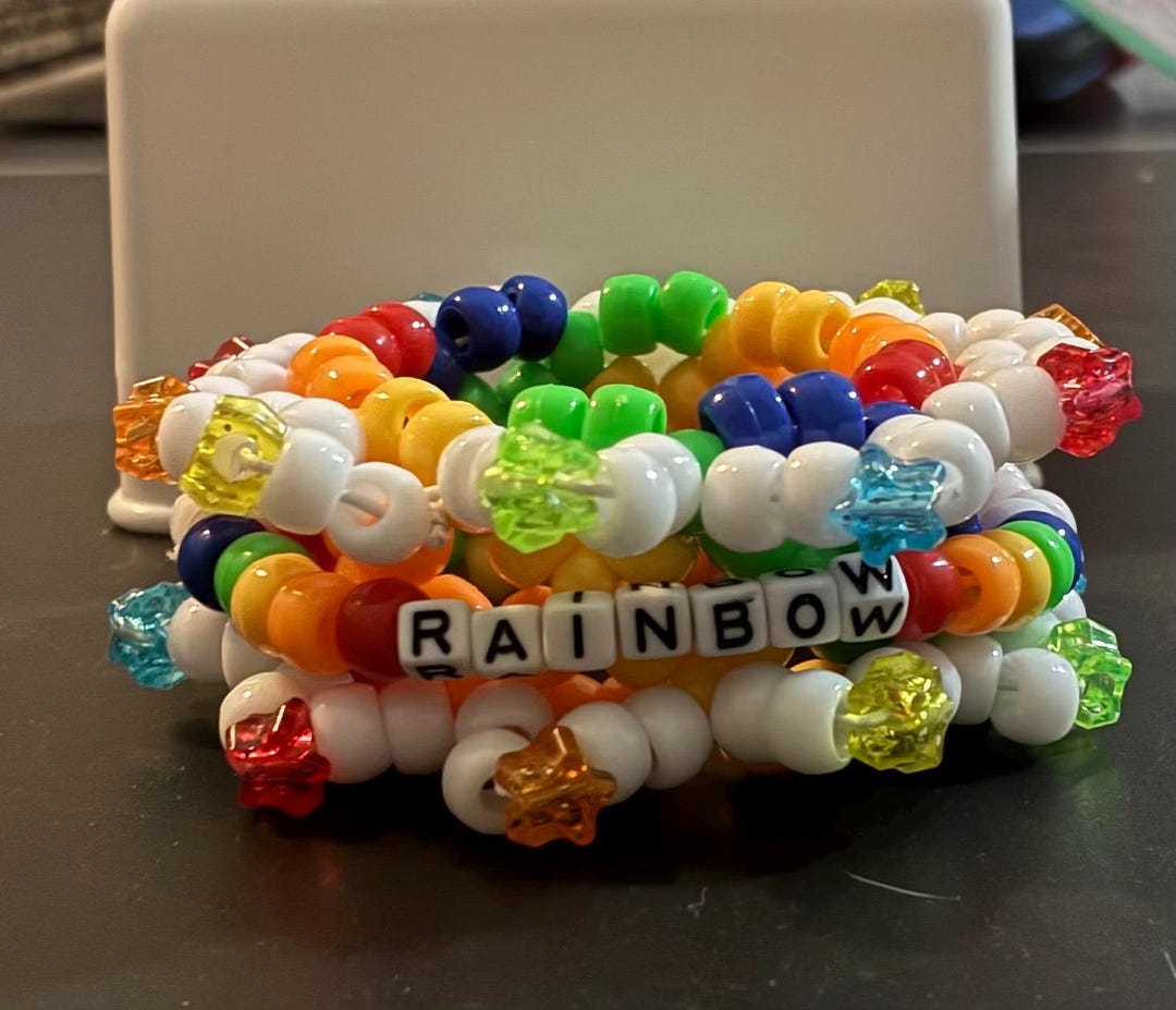Rainbow Mini Kandi Rotating Cuff With Clear Star Beads - Etsy
