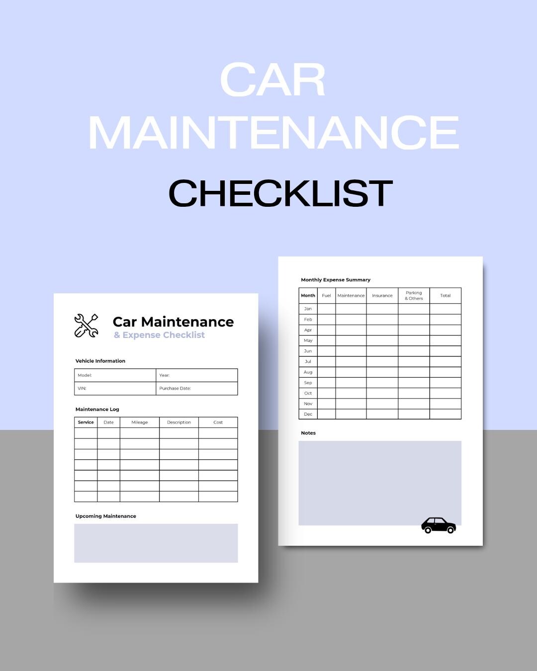 Car Maintenance Log Book Printable | Vehicle Expense Tracker | Auto ...