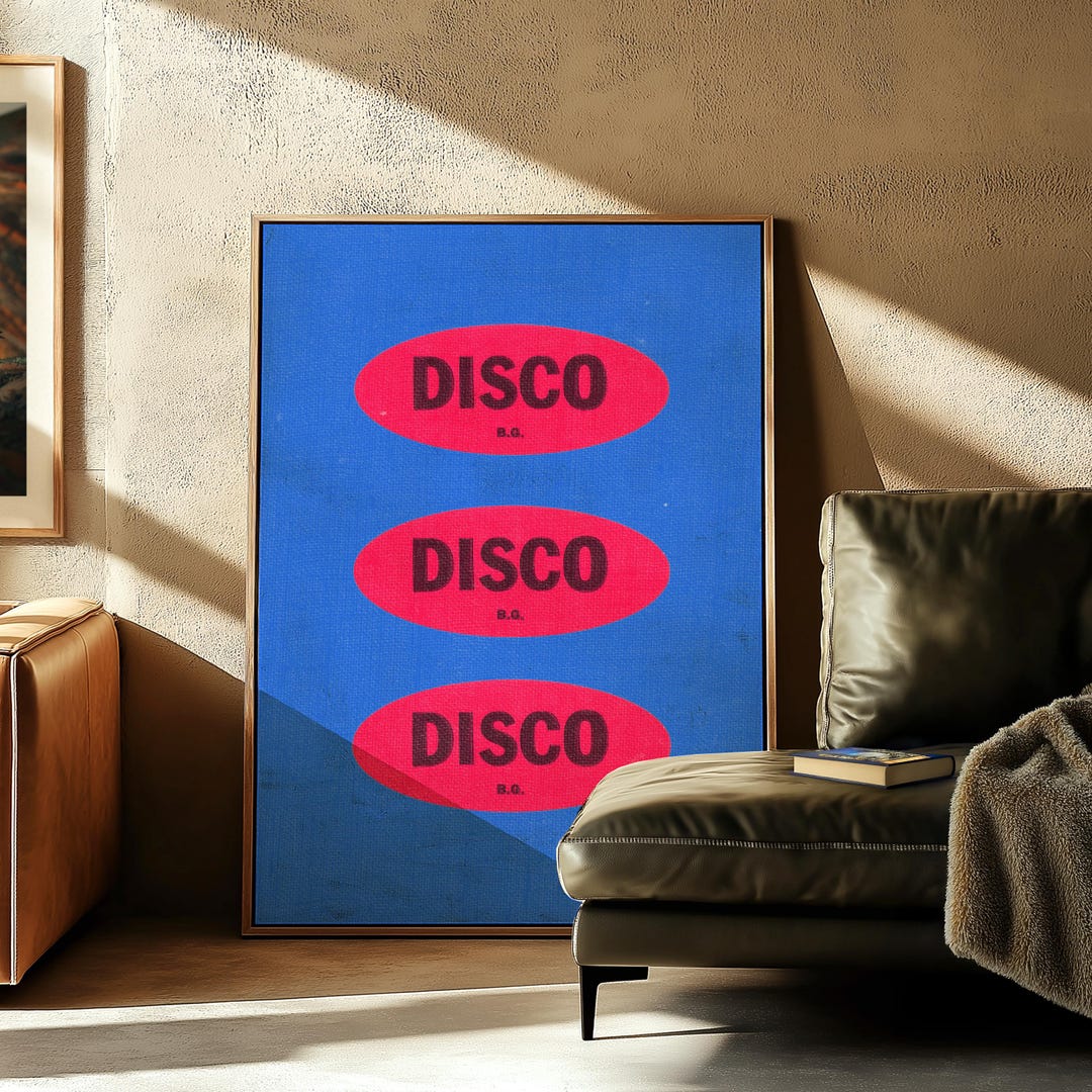 Disco Vibey Poster: Retro 70s Red & Blue Collage Art - Etsy