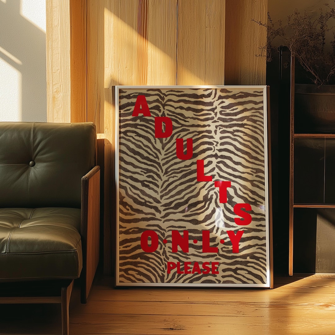 Zebra Print Bar Cart Poster: Adults Only Bold Red Typography - Etsy