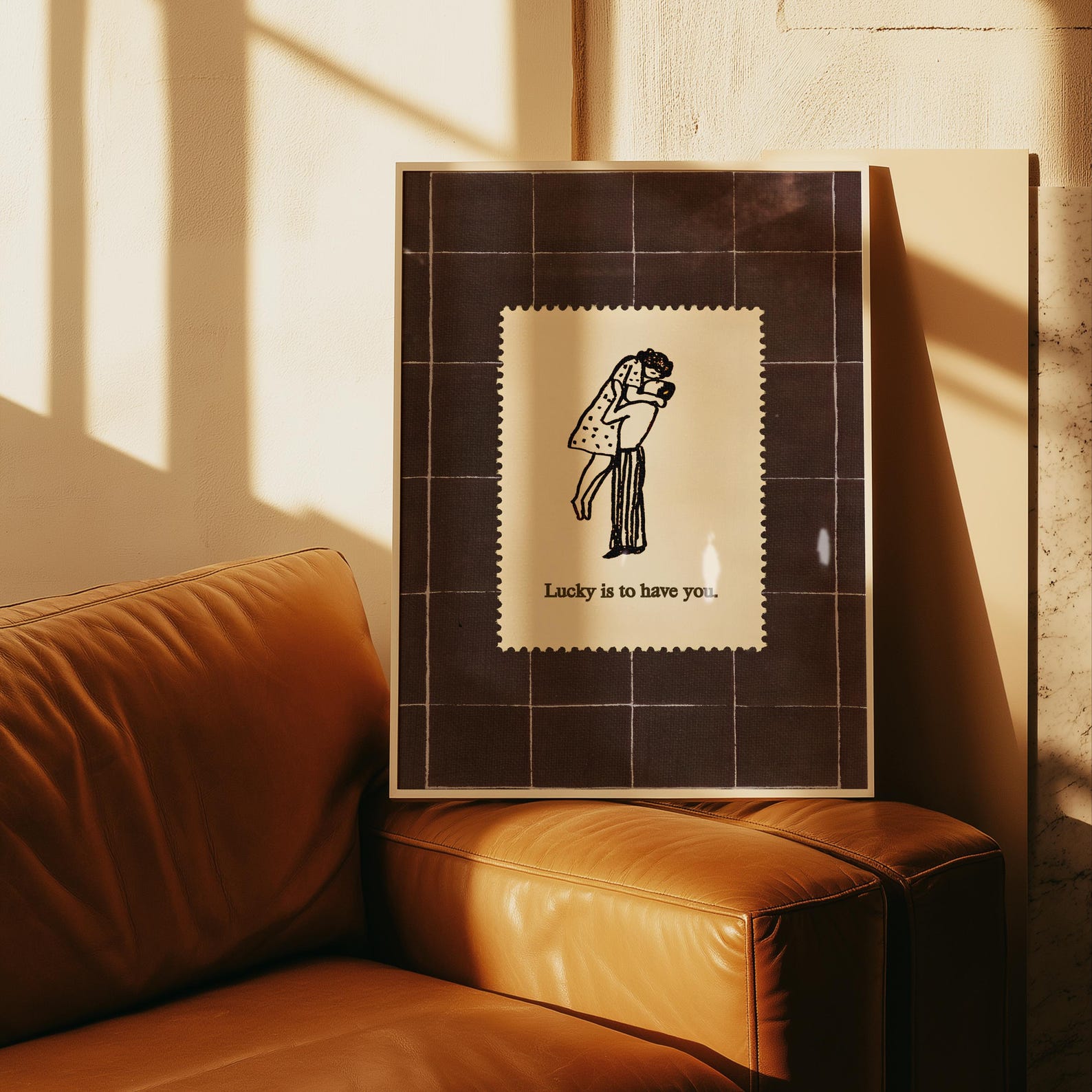 Póster de pareja de mediados de siglo: «Qué suerte tenerte». Estampado ...