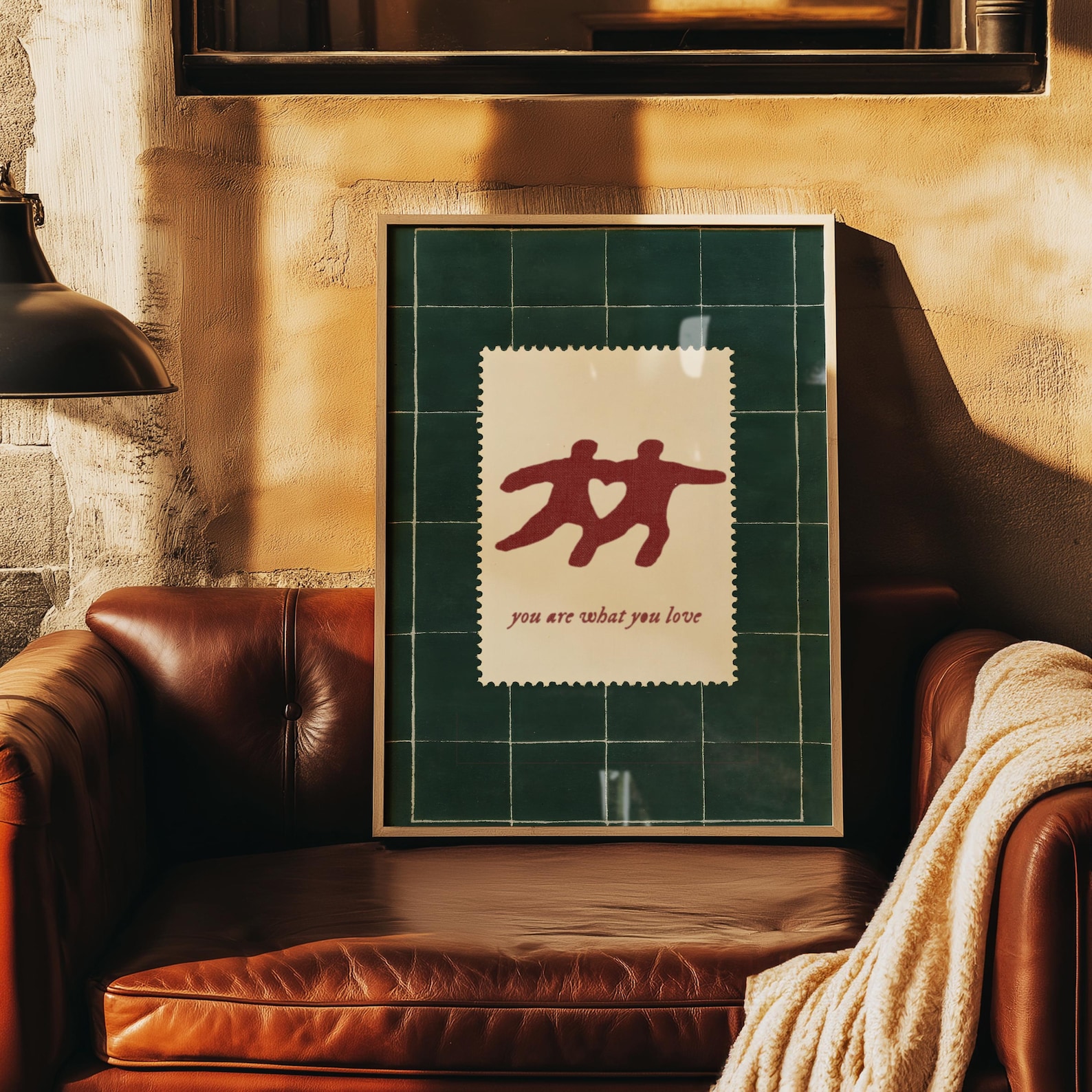 Couples Tiled Wall Art: Green Red Poster Love Womens Art Print Mid ...