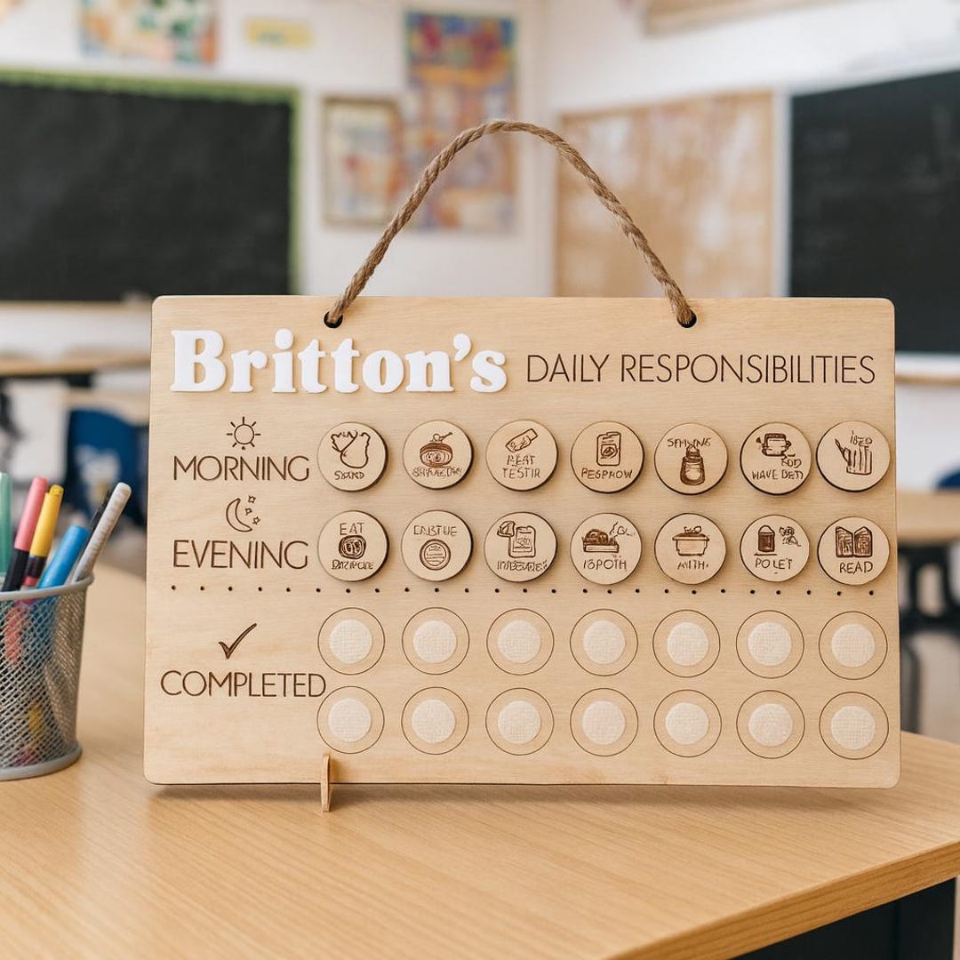 Personalized Wooden Kids Daily Routine Chart: Visual Montessori Planner ...