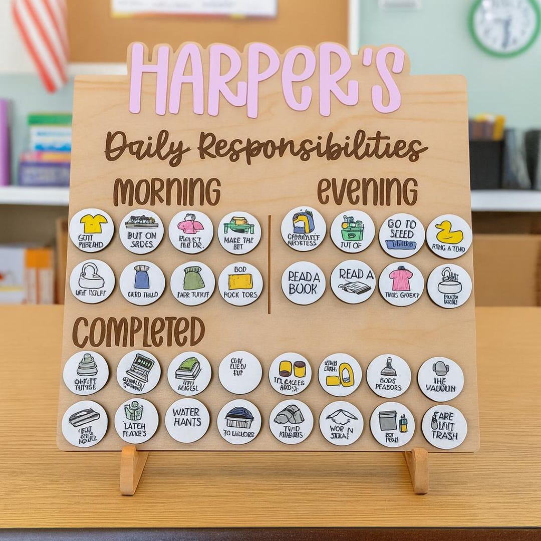 Personalized Wooden Kids Daily Routine Chart: Visual Montessori Planner ...