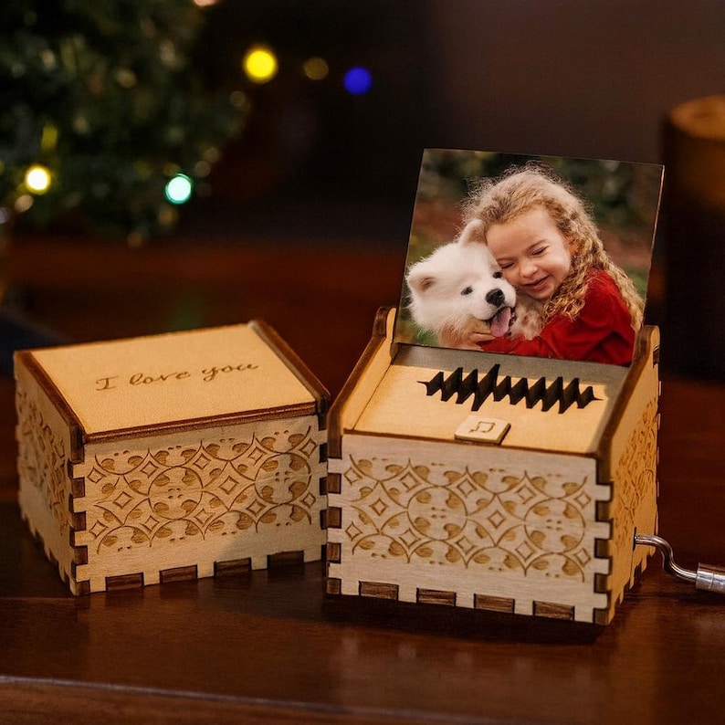 Personalized Wooden Music Box: Custom Song, Photo, and Text - Etsy