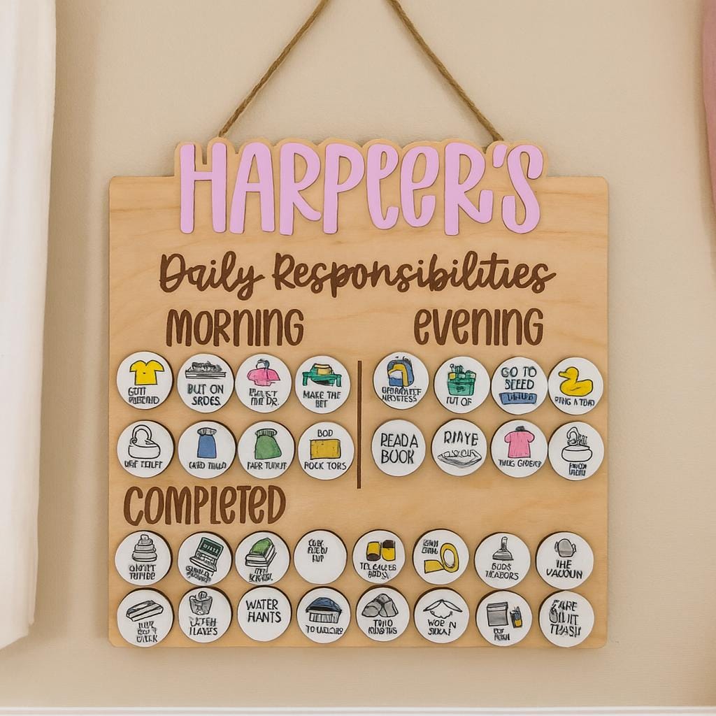 Personalized Wooden Kids Daily Routine Chart: Visual Montessori Planner ...