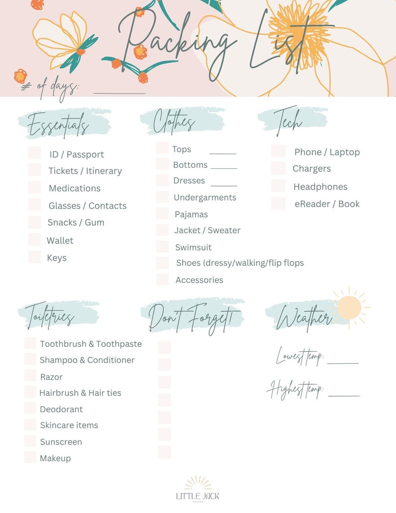 Vacation Packing List Printable | Travel Checklist PDF | Soft Aesthetic ...
