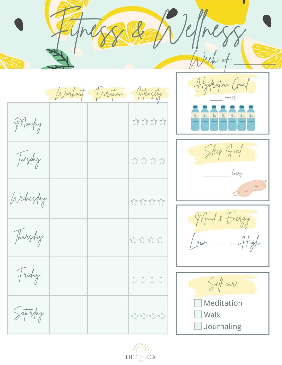 Fitness & Wellness Tracker Printable | Weekly Self-care Planner ...
