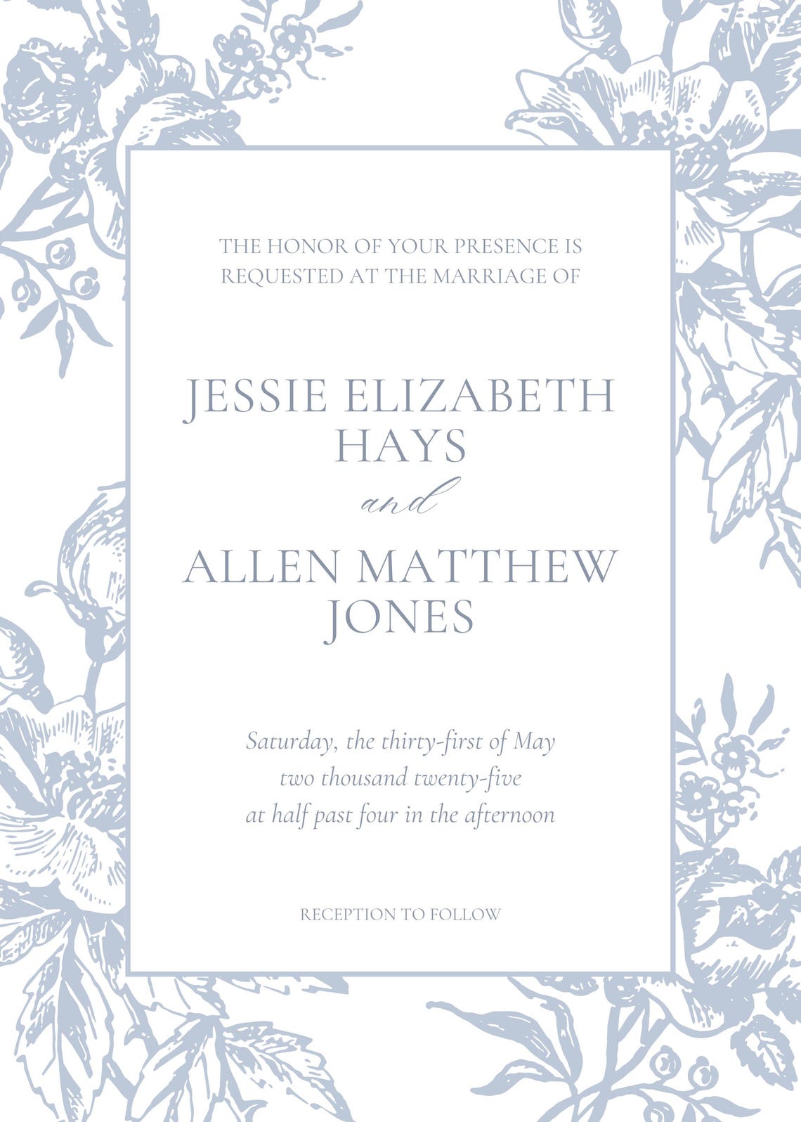Blue Floral Cottagecore Wedding Invitation | Editable Canva Template ...