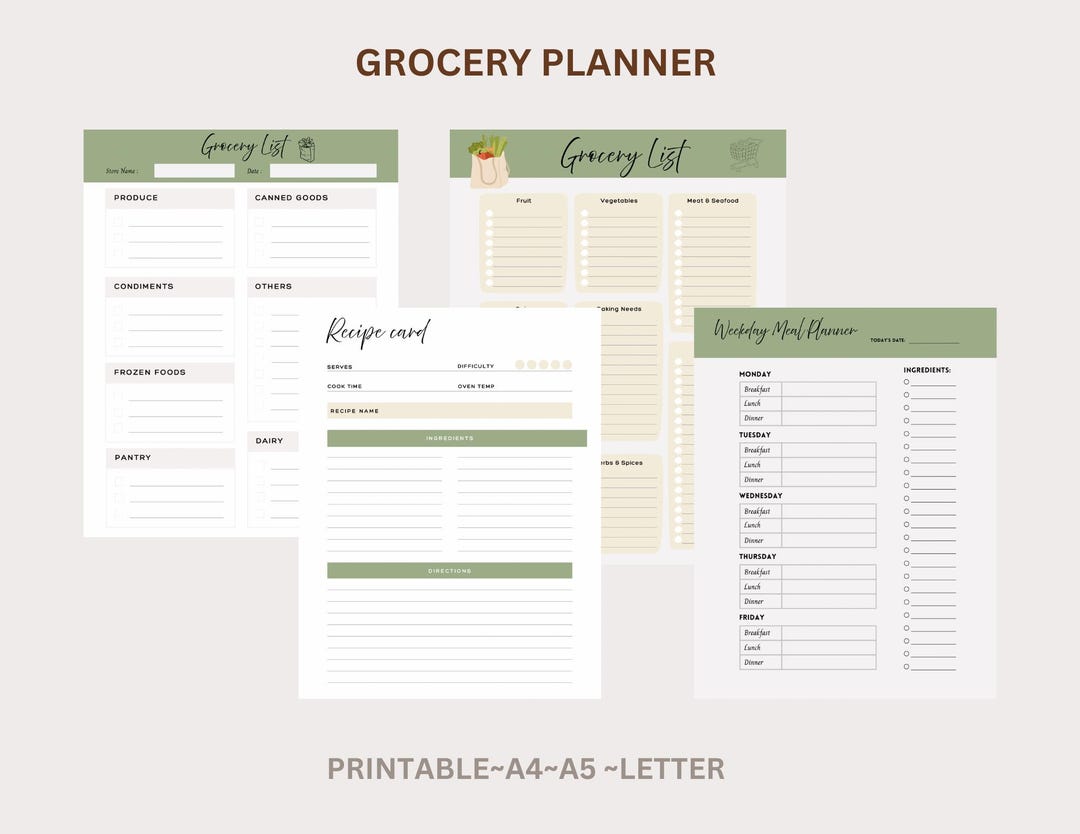 Grocery Planner, Meal Planner, Recipe Card (printable) - Etsy