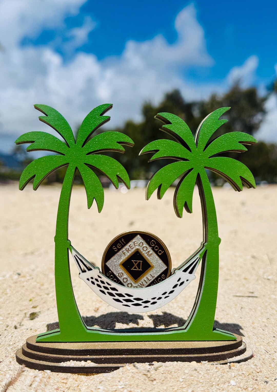 12-step Recovery Coin Holder | Palm Trees & Hammock Design | Laser-cut ...
