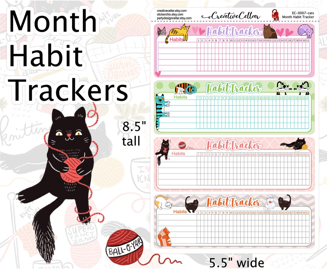 Ec-0007-cats // 4 Month Habit Trackers With a Lot of Cats Stickers ...