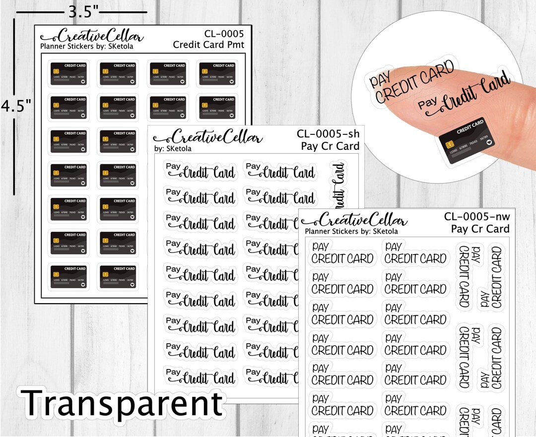 CL-0005 // Credit Card Payment Stickers for Planner Clear Script ...