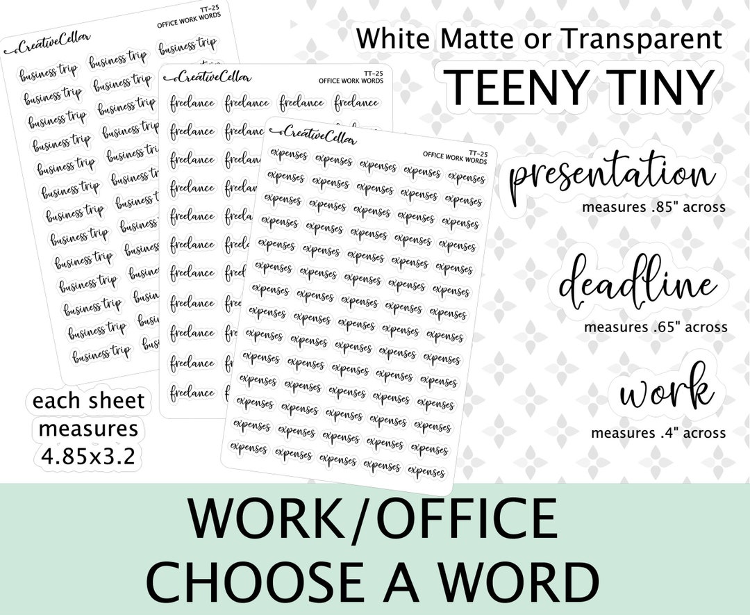 TT-25 // Office Work Words Teeny Tiny Planner Stickers Script Choose ...