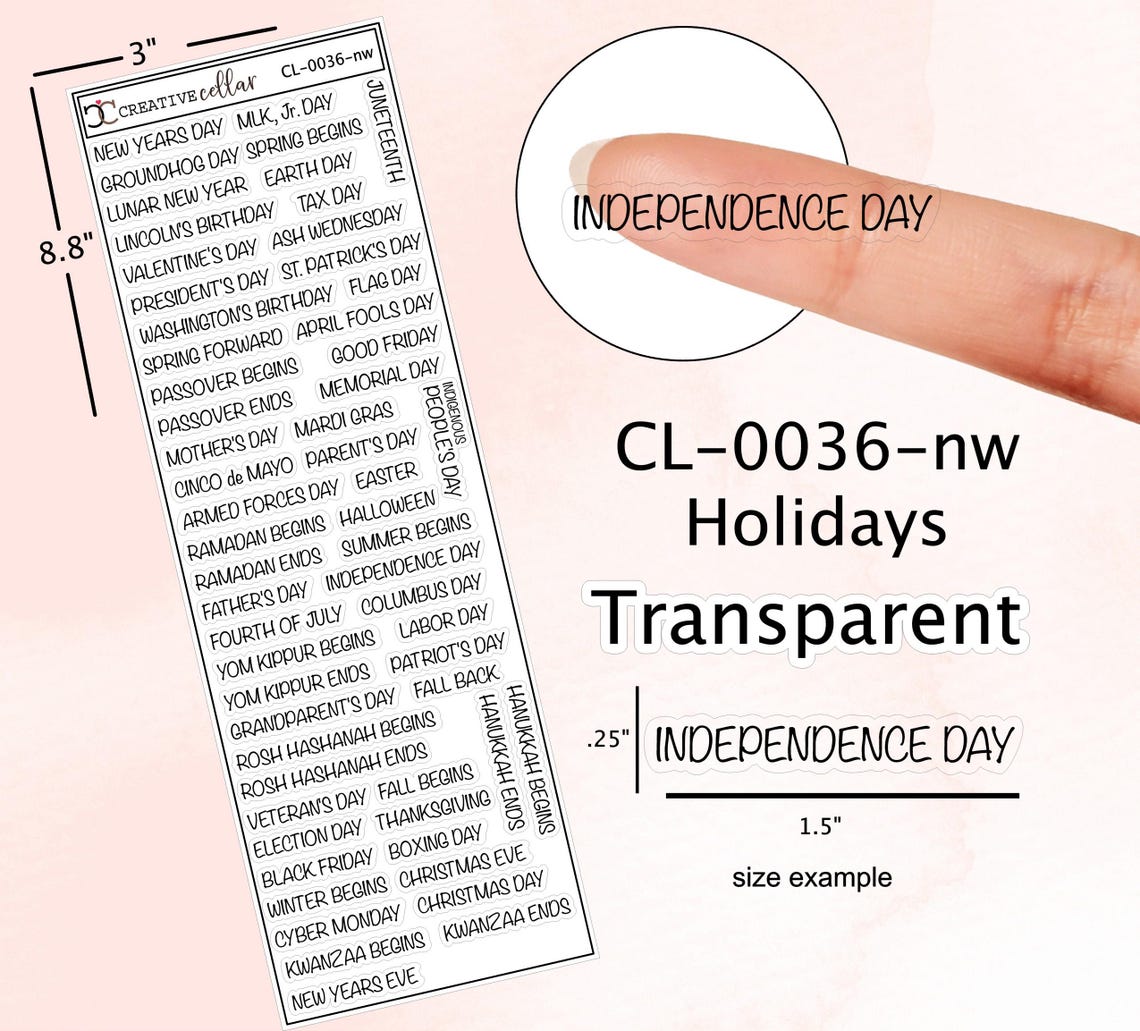 Cl-0036-nw // CLEAR Holidays of the Year Stickers for Planner ...
