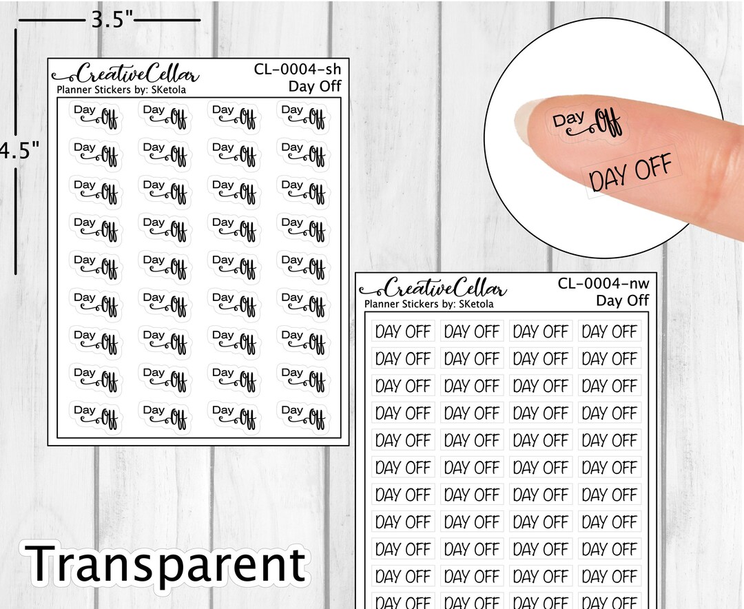 CL-0004 // Day off Stickers for Planner Clear Script Stickers Work ...