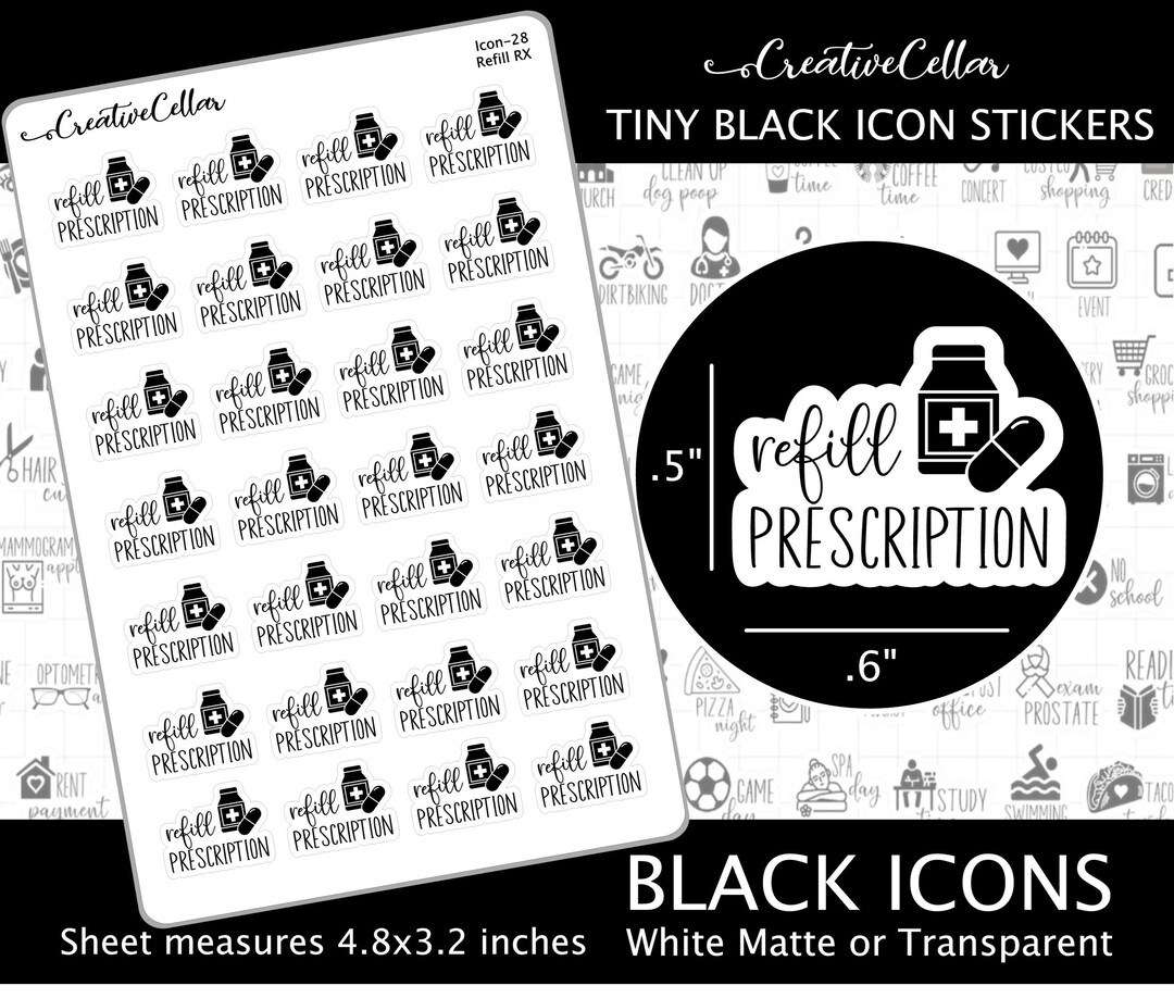 ICON-28 // Prescription Planner Stickers, RX Refill, Pharmacy, Scripts ...
