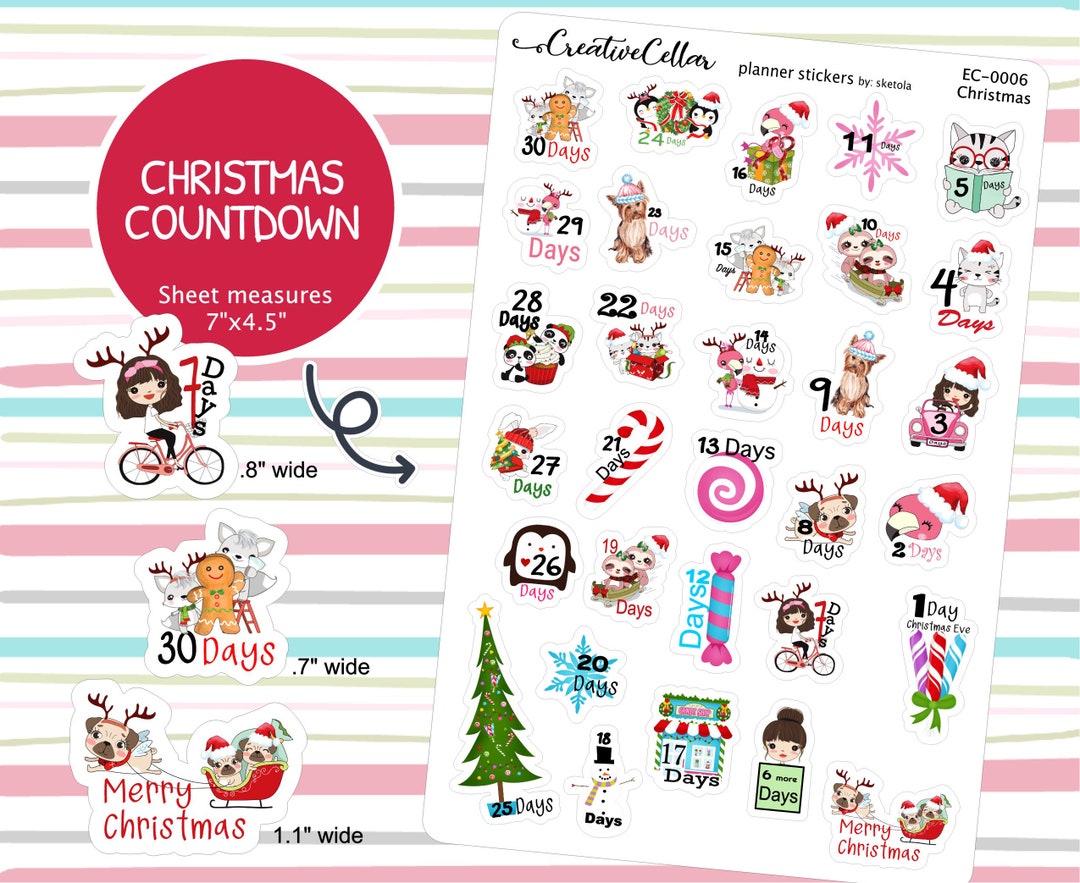 EC-0006 Planner Stickers 30 Day Christmas Countdown Stickers Cute - Etsy