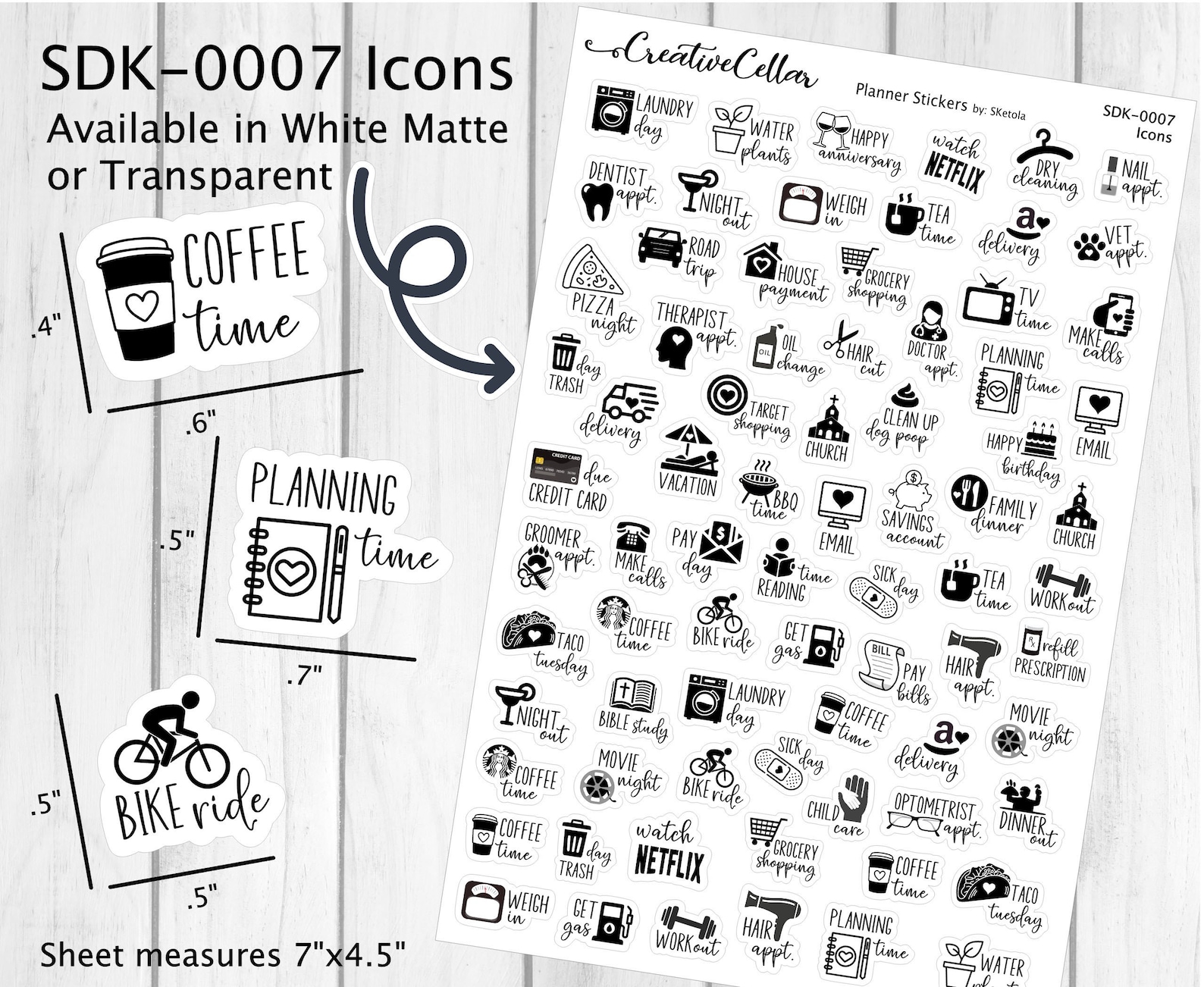 WVK-100 // Tea Time Weekly Kit Planner Stickers / a La Carte / Vertical ...