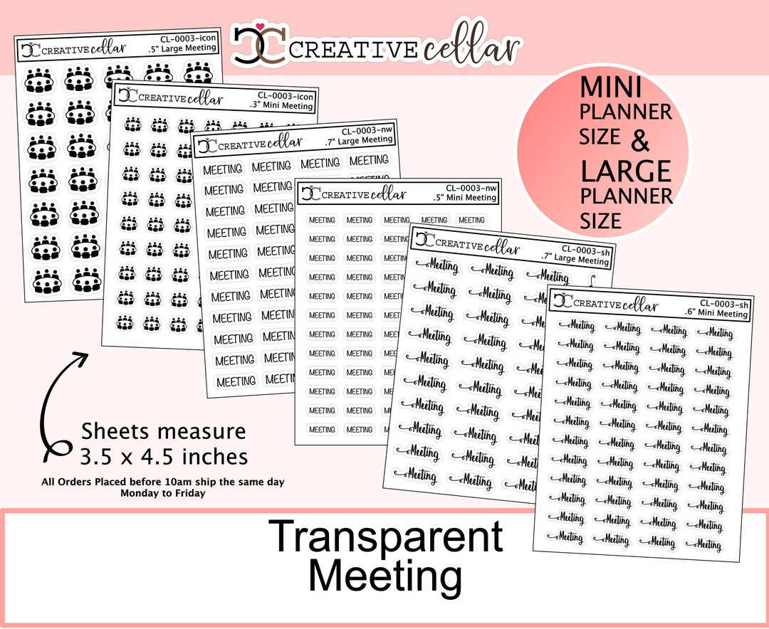 CL-0003 // Meeting Stickers for Planner Clear Script Stickers Work ...