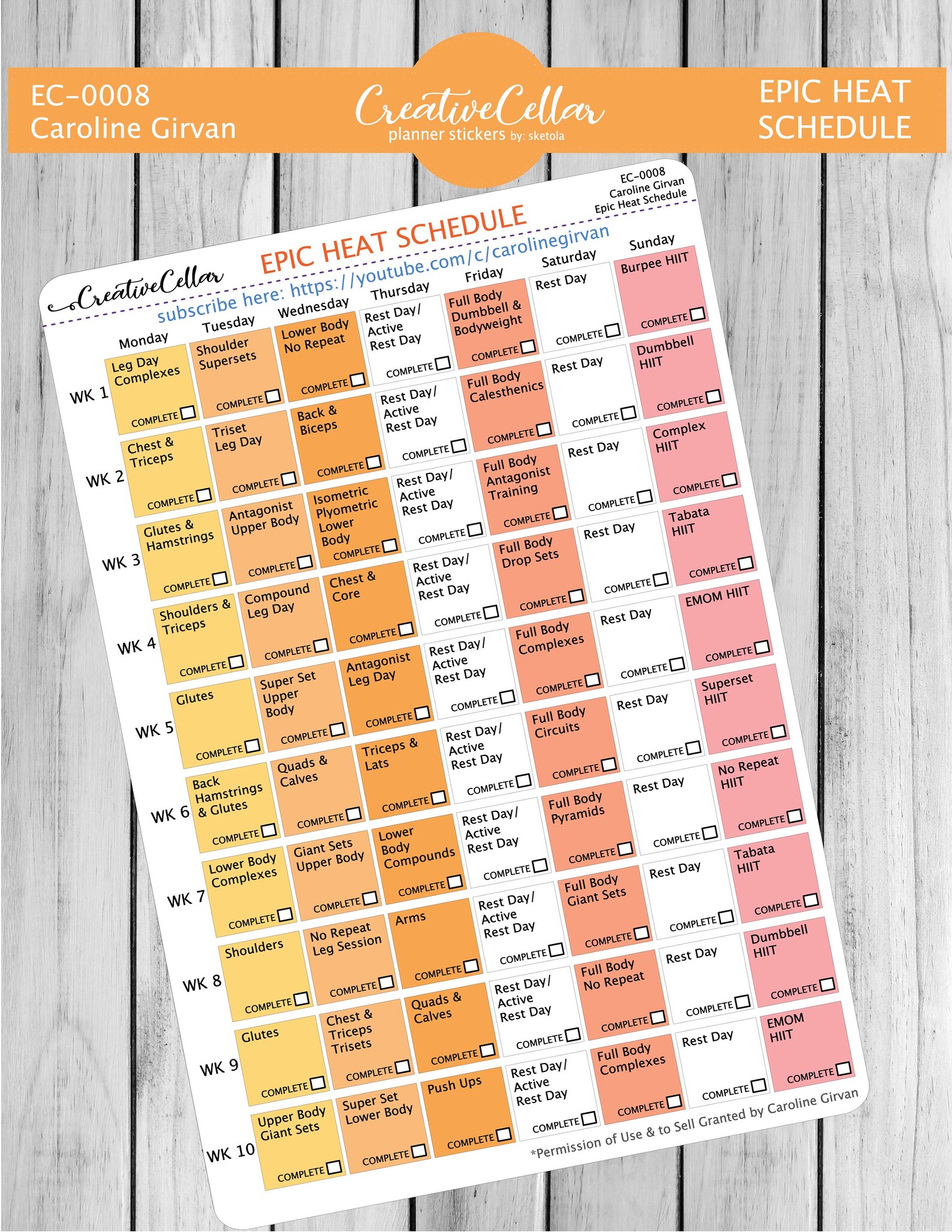 EC-0008 // Caroline Girvan EPIC HEAT Workout Planner Stickers - Etsy