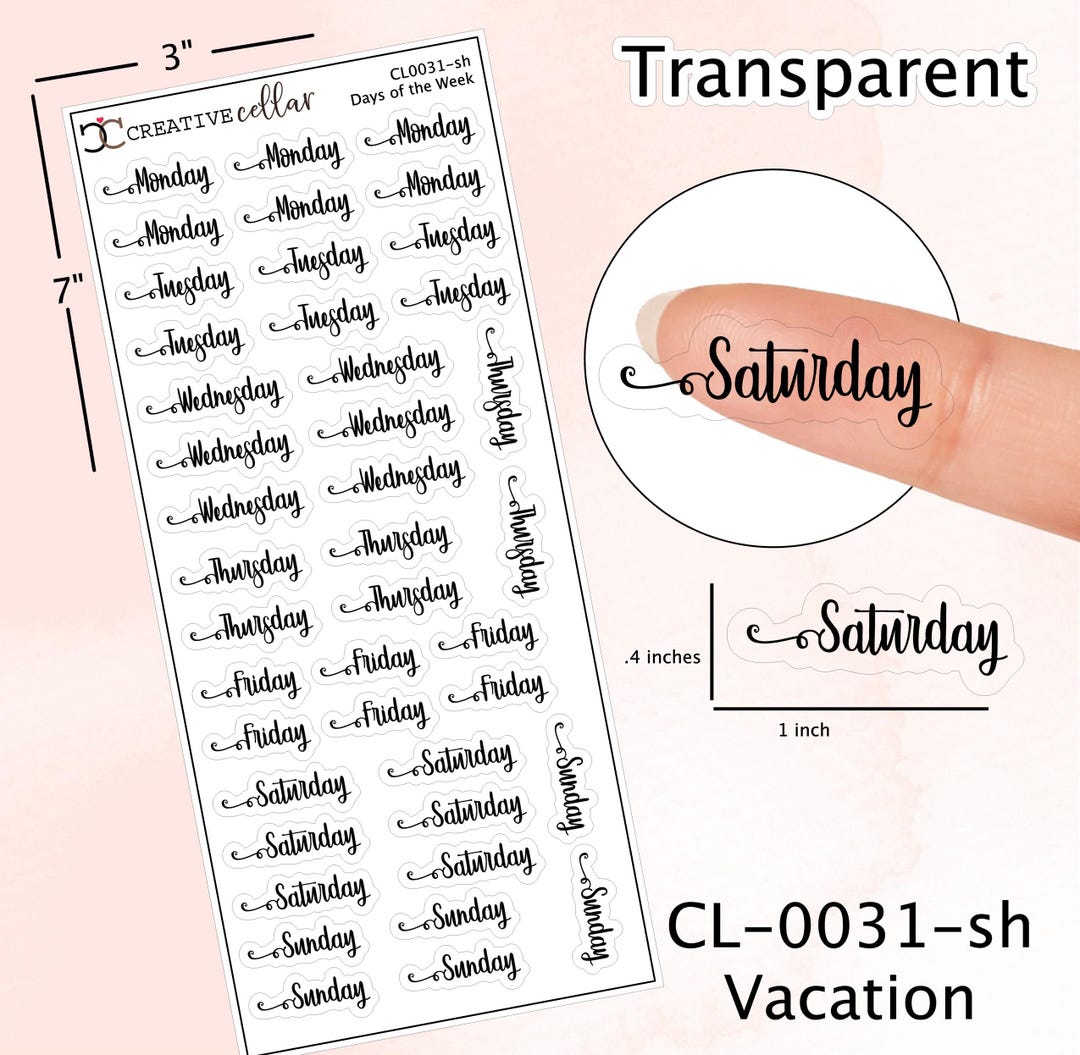 Cl-0031-sh // Days of the Week Planner Stickers Clear Script Stickers ...