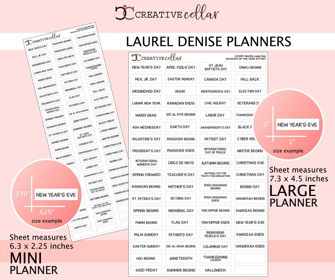 LD-0001 // Yearly Holidays Planner Stickers for the Laurel Denise Mini ...