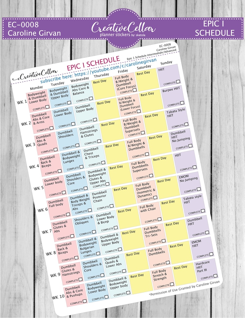 EC-0008 // Caroline Girvan EPIC I Workout Planner Stickers Epic 1 - Etsy