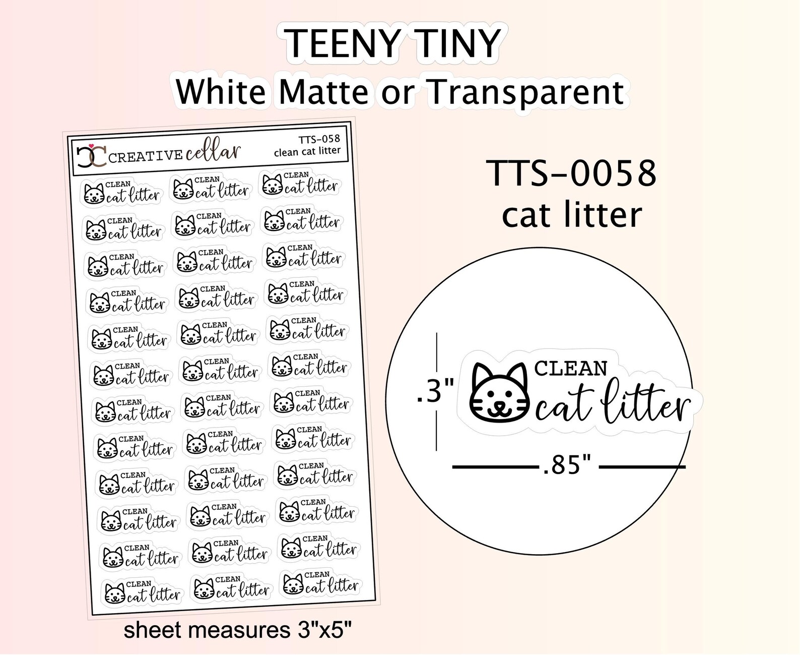 TTS-58 // Clean Cat Litter With Tiny Clipart Planner Stickers Fit Any ...