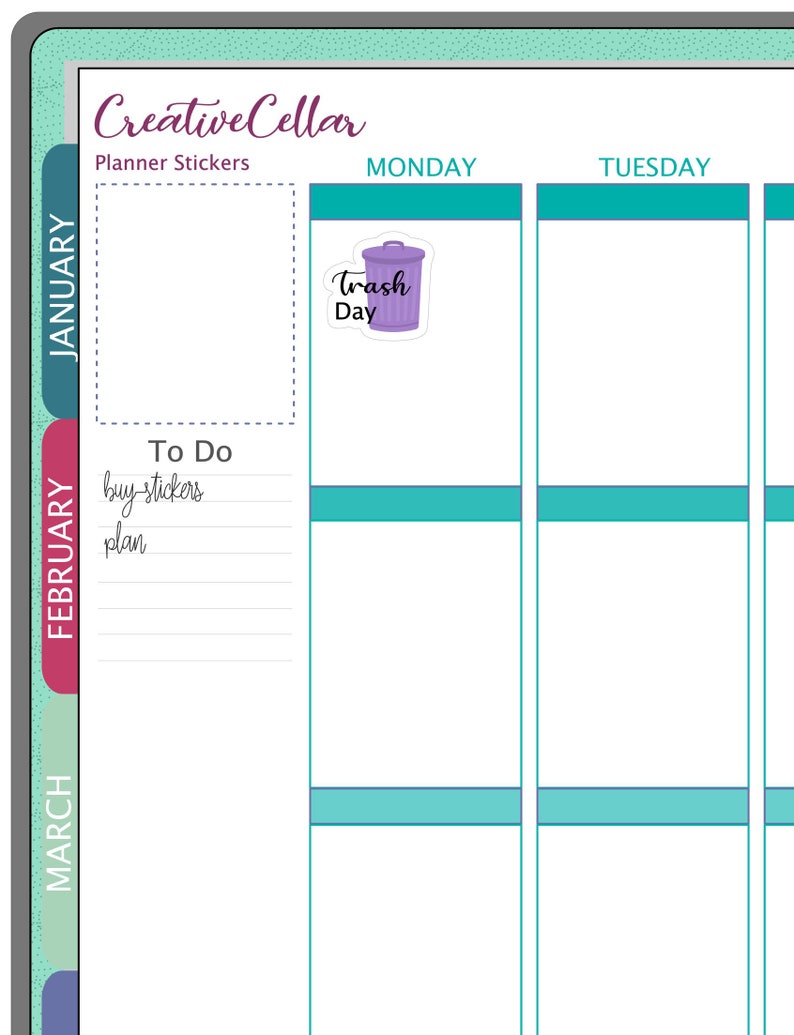 SDK-0012 Planner Stickers Functional 35 Trash Day Trash Cans - Etsy