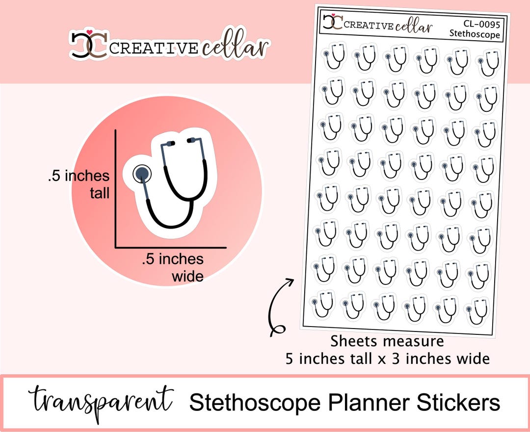 CL-0095 // Stethoscope Stickers for Planner Transparent Clear Nurse ...