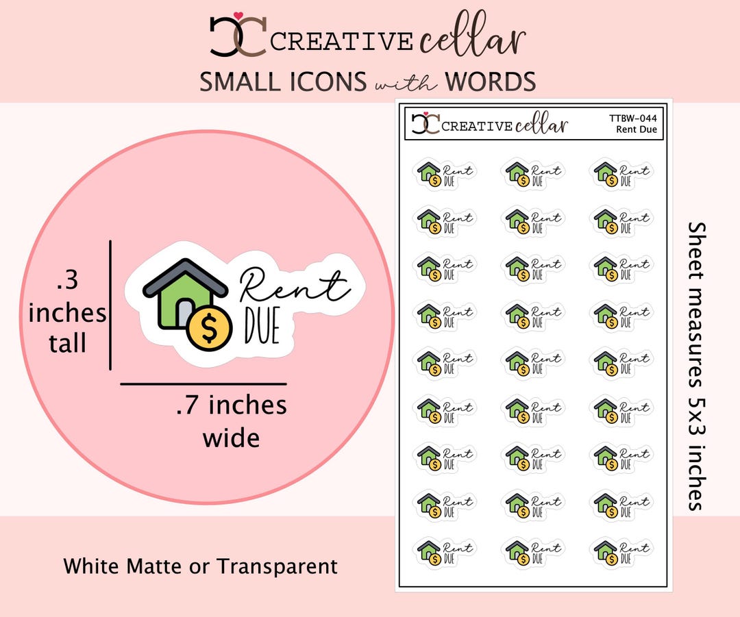 TTBW-044 // Rent Due Planner Stickers Colorful Tiny Payment Bills ...