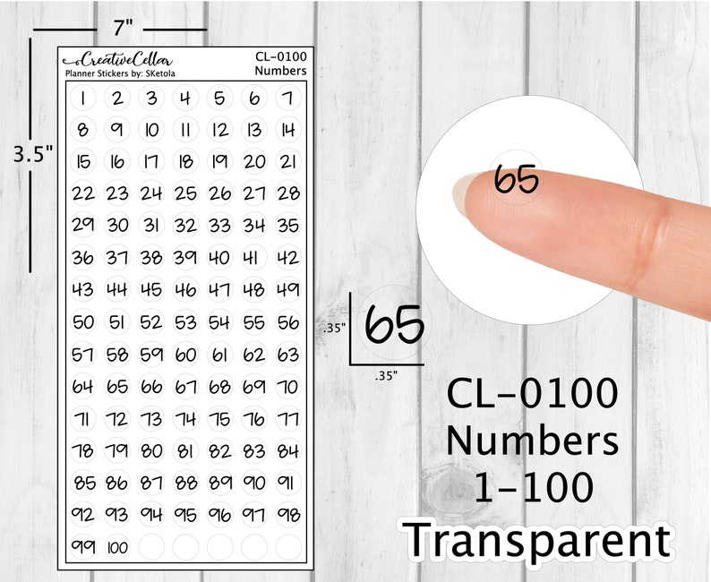 CL-0100 // Numbers 1-100 Planner Stickers Transparent Stickers Jen ...