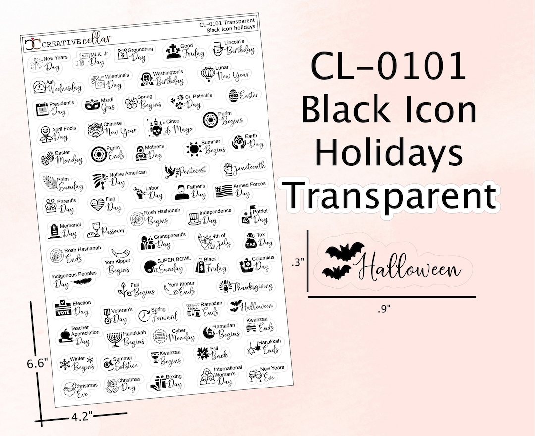 CL-0101 // Holidays of the Year Planner Stickers Black Icons ...