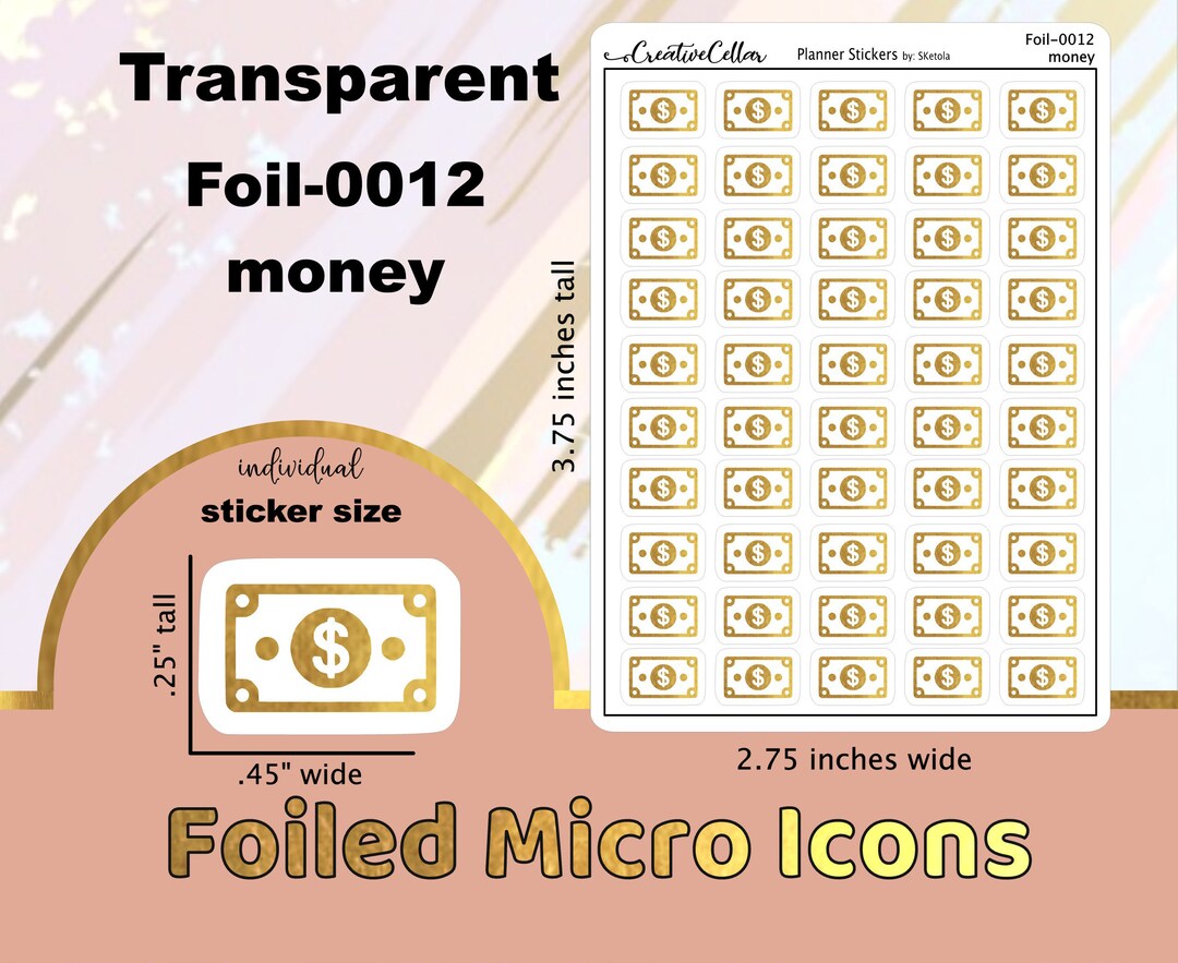 FOIL-0012 // Money Icon Gold Foil Planner Stickers Transparent Micro ...