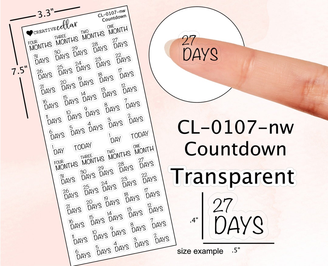Cl-0107-nw // Countdown Planner Stickers 1 Sheet Transparent Count Down ...