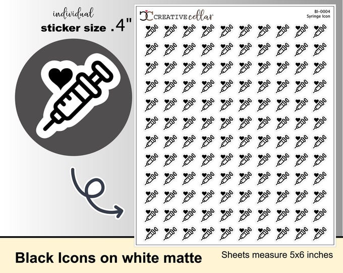 BI-0004 Syringe Icon Planner Stickers, 120 Diabetic, Injection, Needle ...