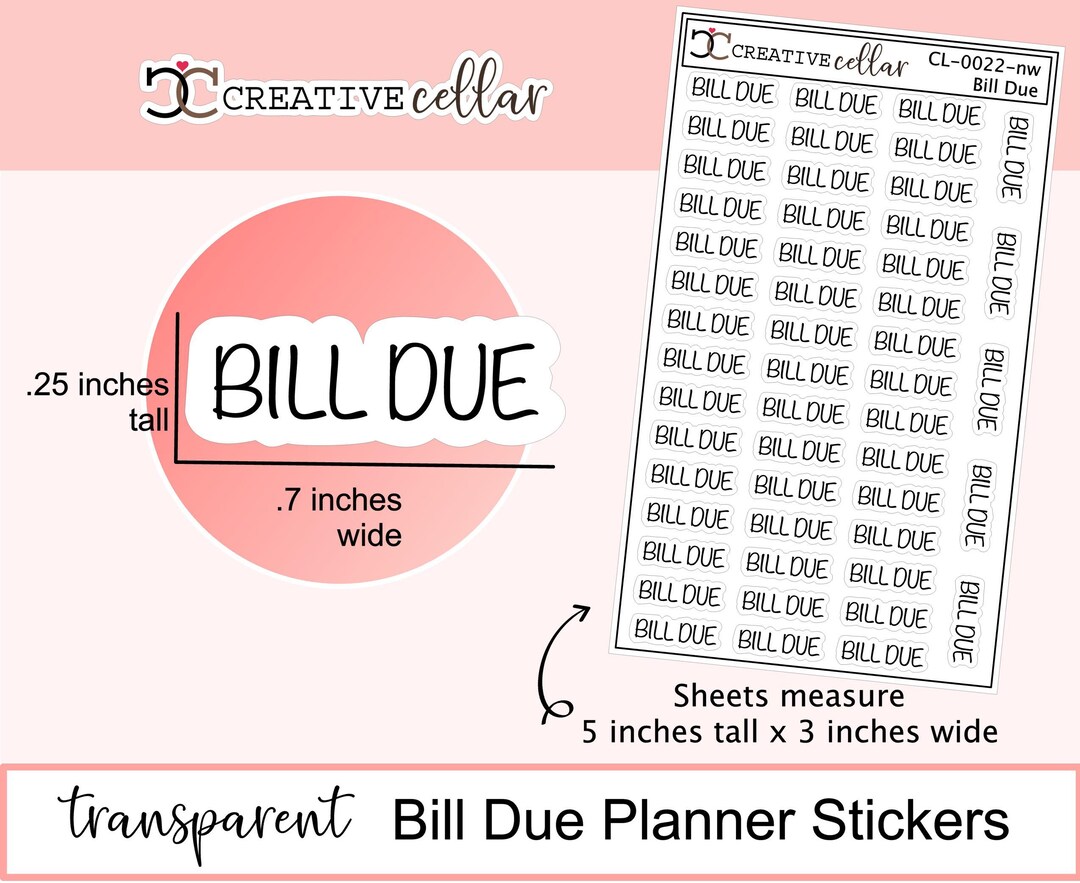 Cl-0022-nw // CLEAR Bill Due Stickers for Planner Transparent Bill ...