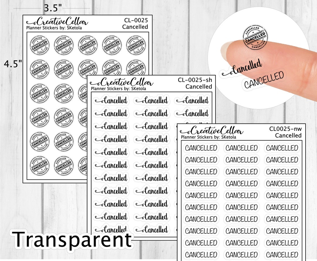 CL-0025 // Cancelled Planner Stickers Clear Script Stickers Cancel ...
