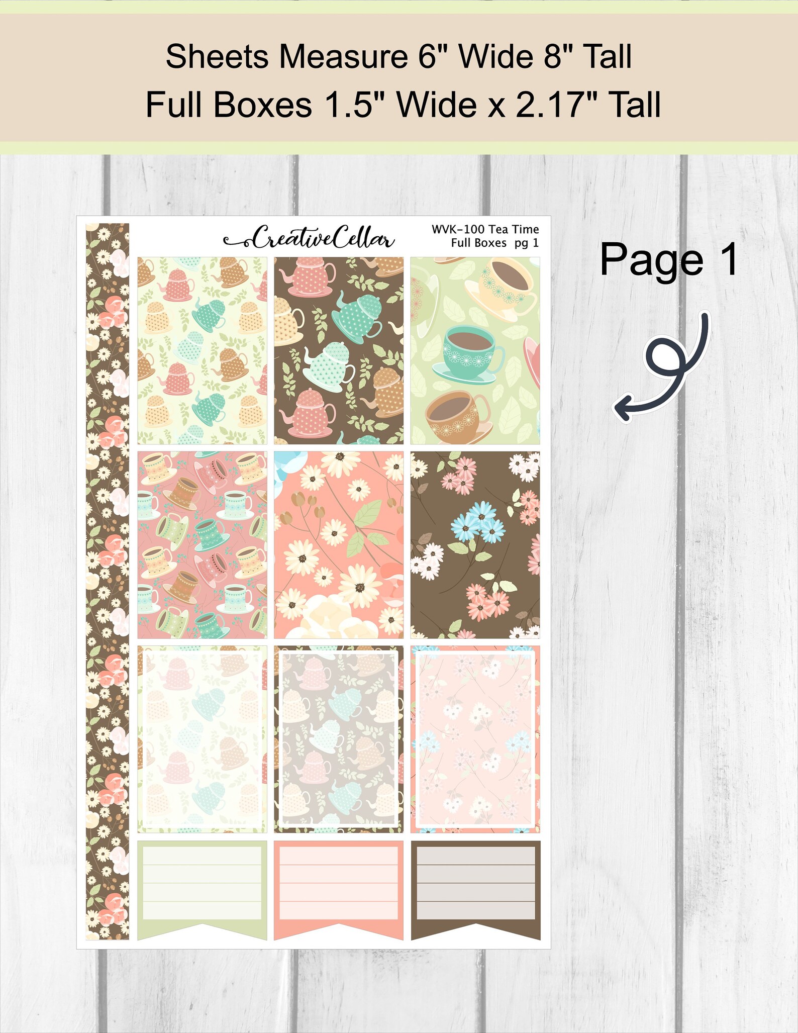 WVK-100 // Tea Time Weekly Kit Planner Stickers / a La Carte / Vertical ...