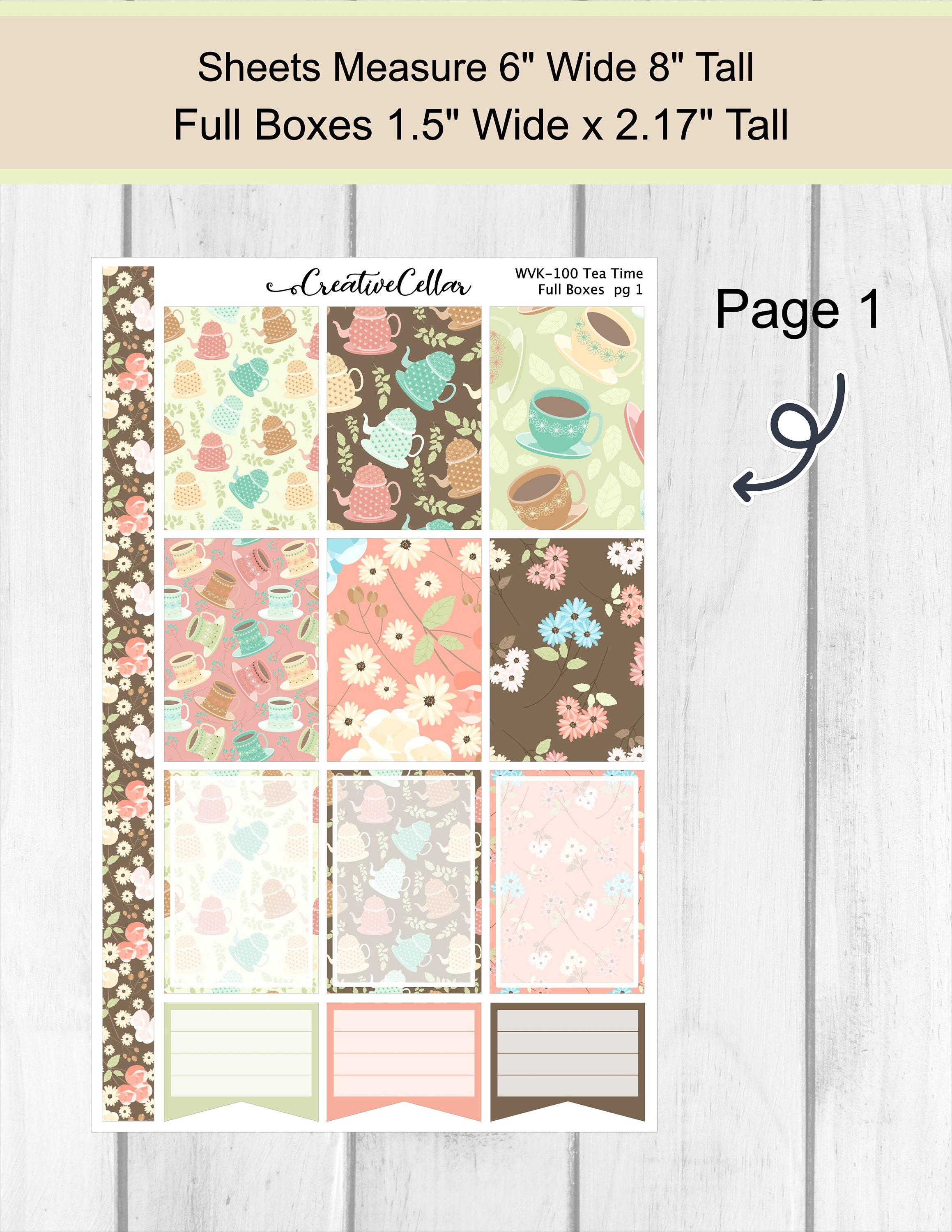WVK-100 // Tea Time Weekly Kit Planner Stickers / a La Carte / Vertical ...