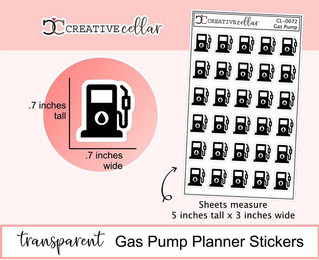 CL-0072 // CLEAR Gas Pump Stickers for Planner Transparent Stickers ...