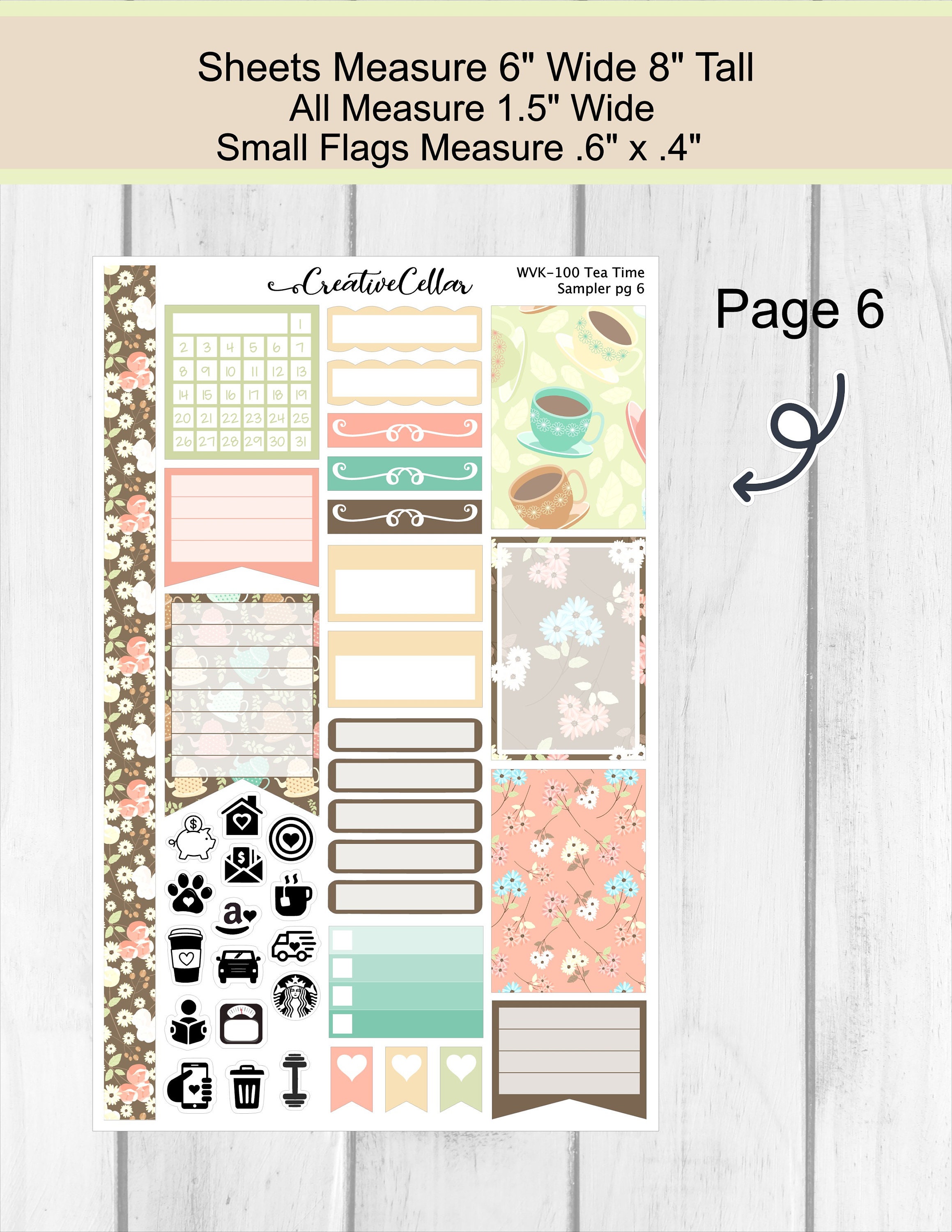 WVK-100 // Tea Time Weekly Kit Planner Stickers / a La Carte / Vertical ...