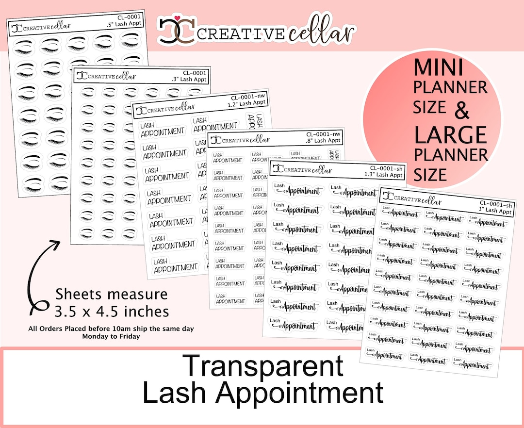 CL-0001 // Lash Brow Appointment Planner Stickers Clear Transparent ...