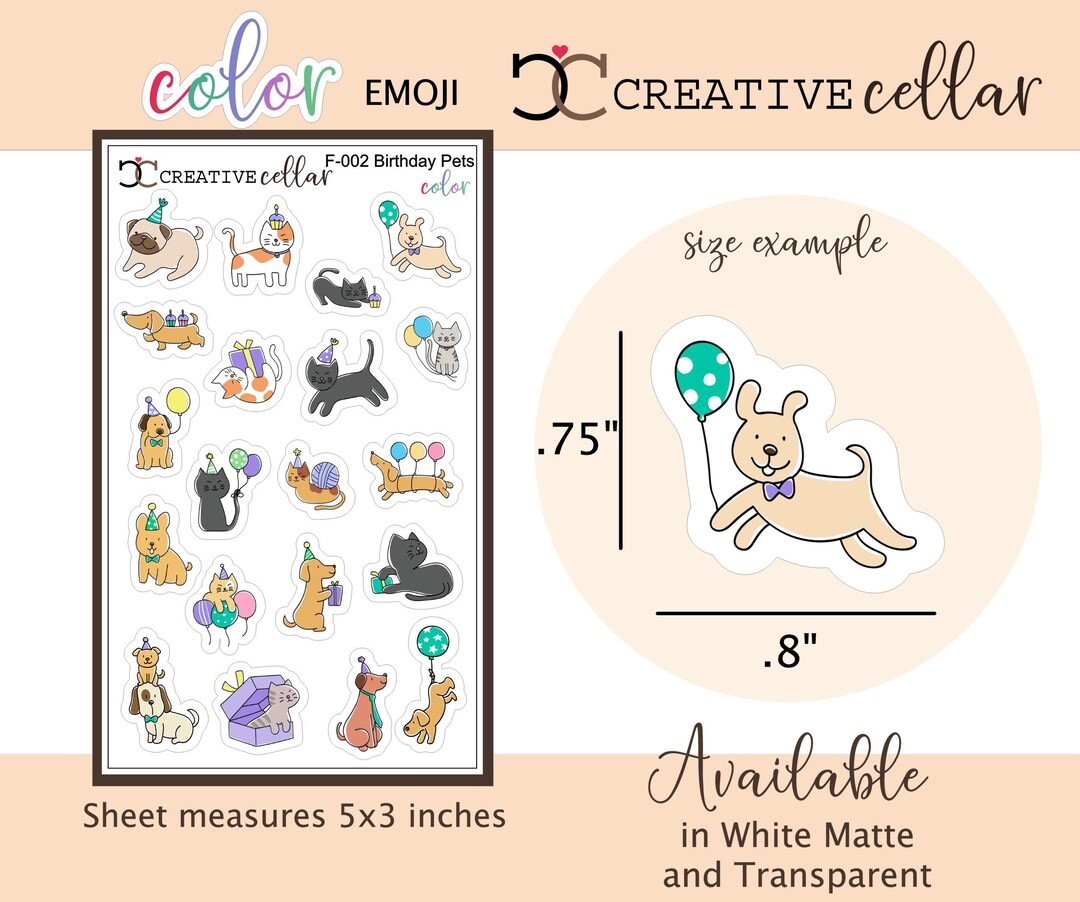 F-002 Color // Birthday Pets Planner Stickers Sized to Fit Any Planner ...