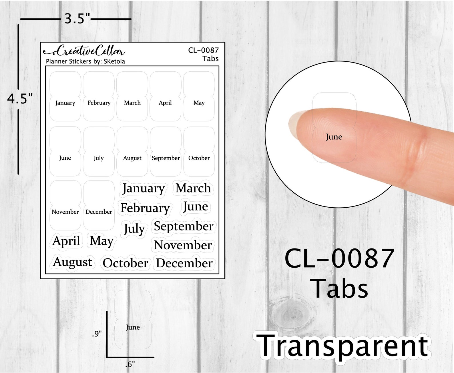 CL-0087 CLEAR Tab and Month Stickers for Planner Transparent | Etsy