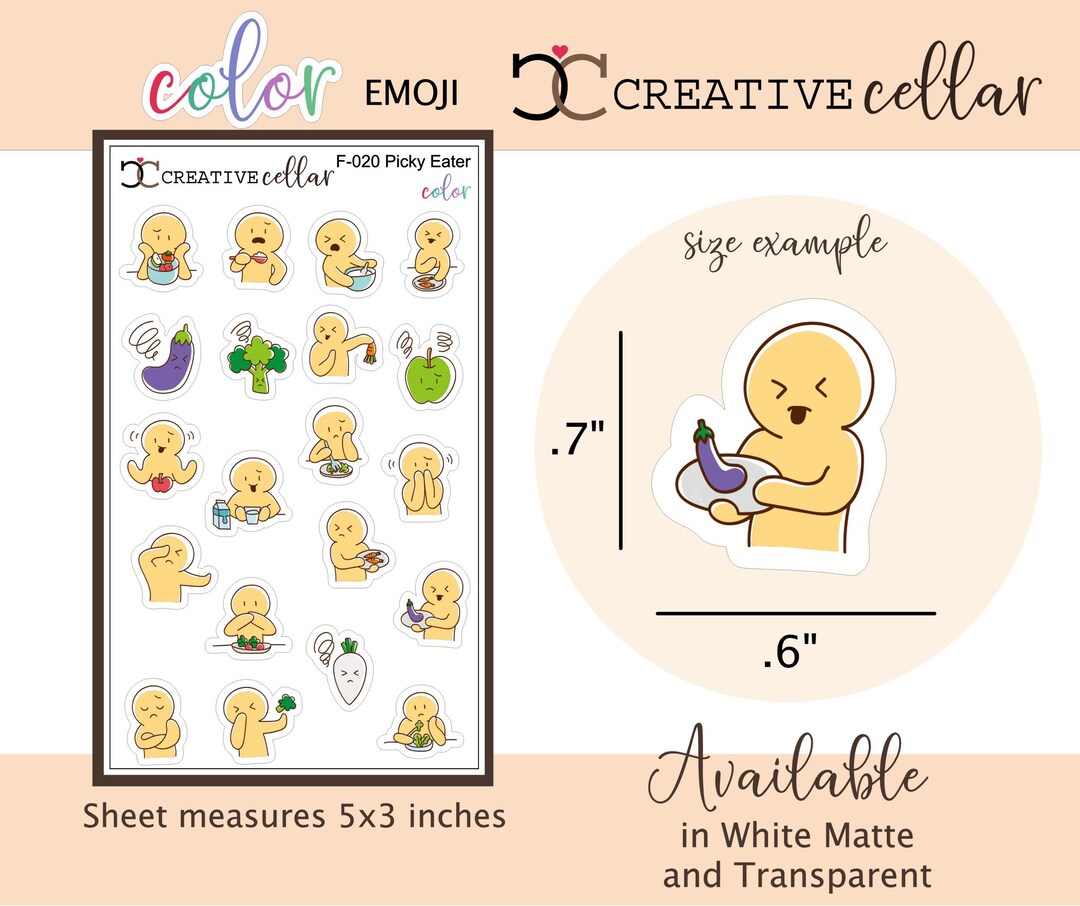 F-020 Color // Emoji Picky Eater Planner Stickers Sized to Fit Any ...
