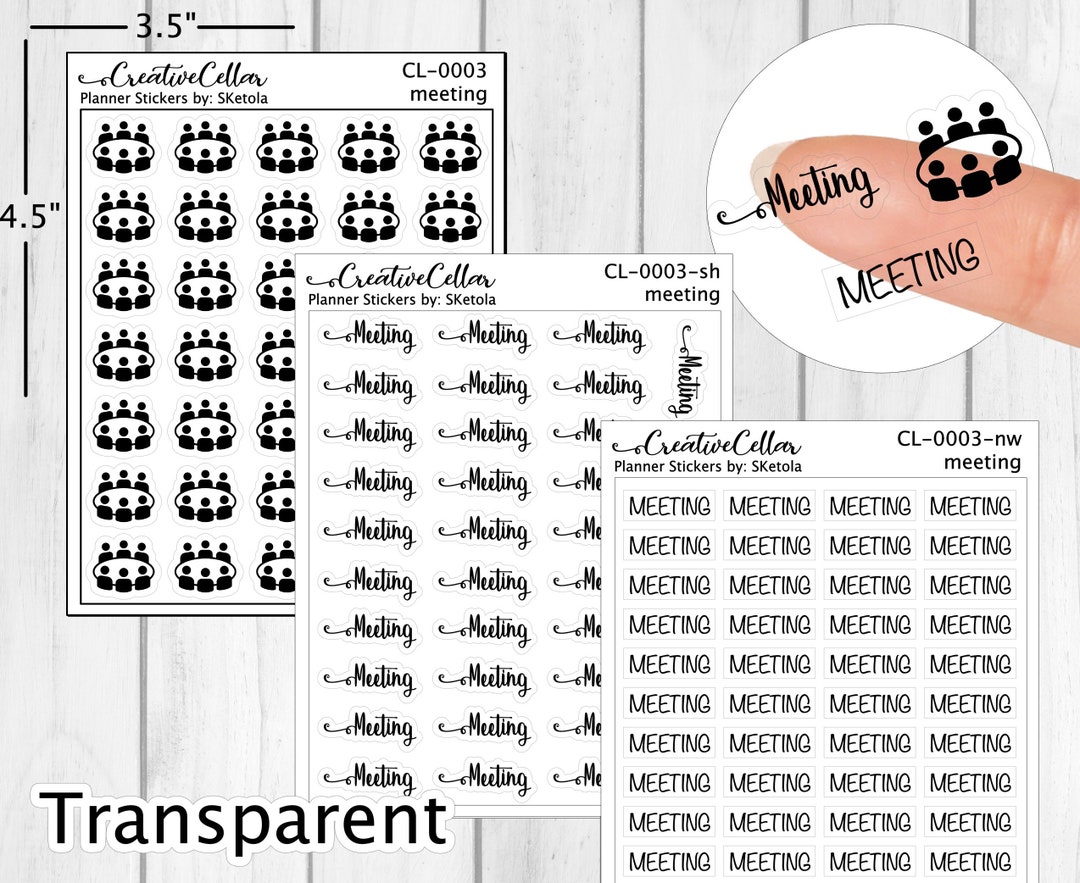 CL-0003 // Meeting Stickers for Planner Clear Script Stickers - Etsy