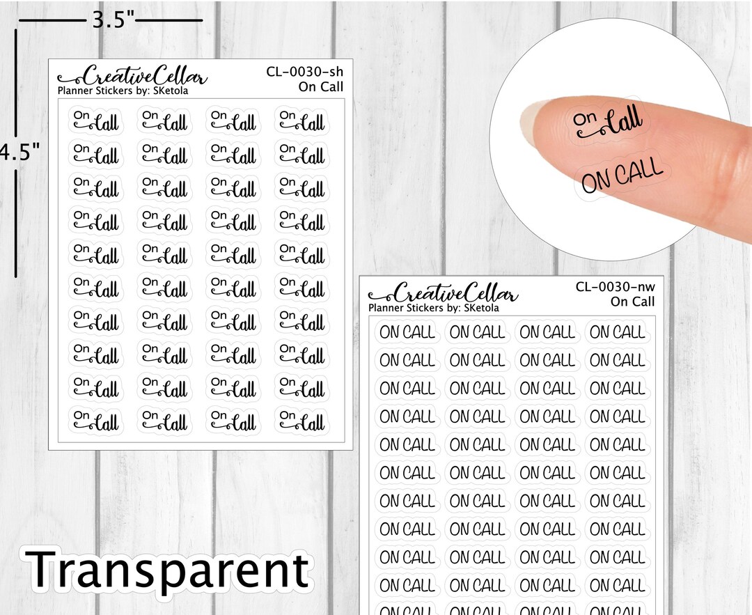 CL-0030 // on Call Stickers for Planner Clear Script Stickers Work ...